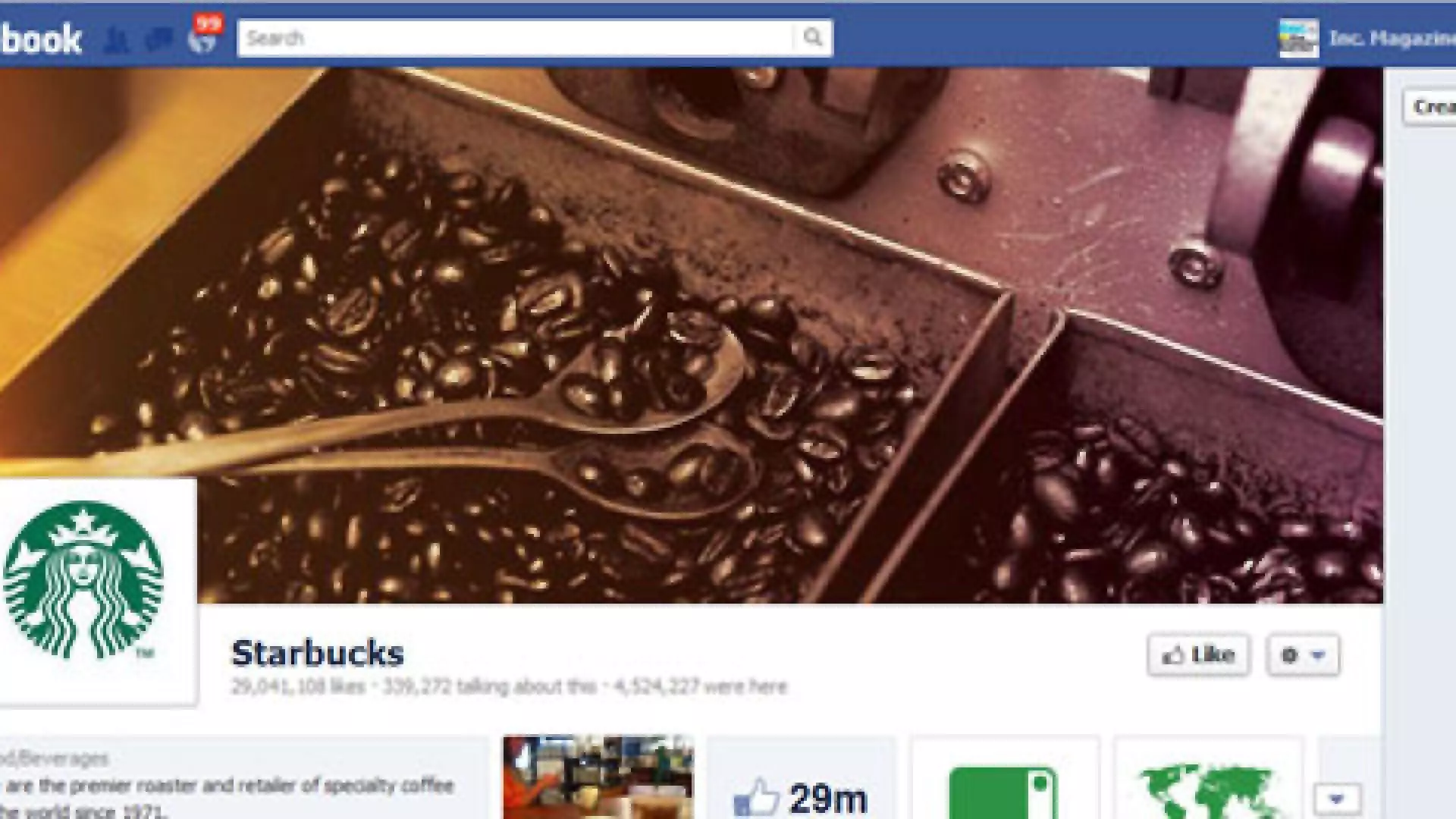 Starbucks wis ngalih menyang kaca Facebook gaya timeline anyar.