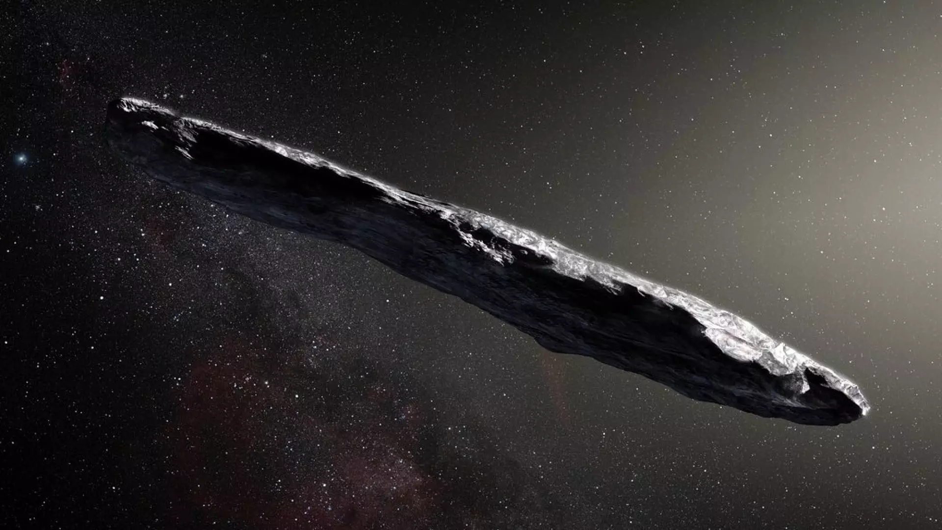 Impresia artistică a asteroidului interstelar `Oumuamua.