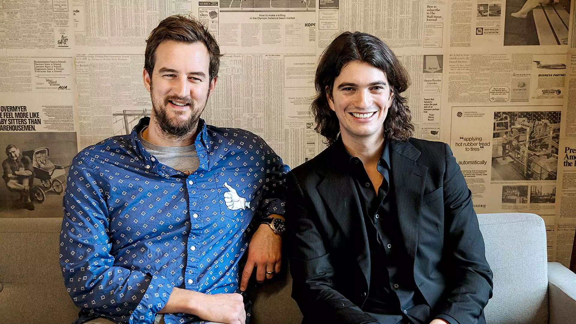 Bashkëthemeluesit e WeWork Miguel McKelvey (L) dhe Adam Neumann (R).