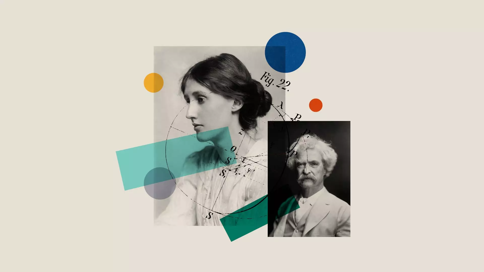 Vasemmalta: Virginia Woolf ja Mark Twain.